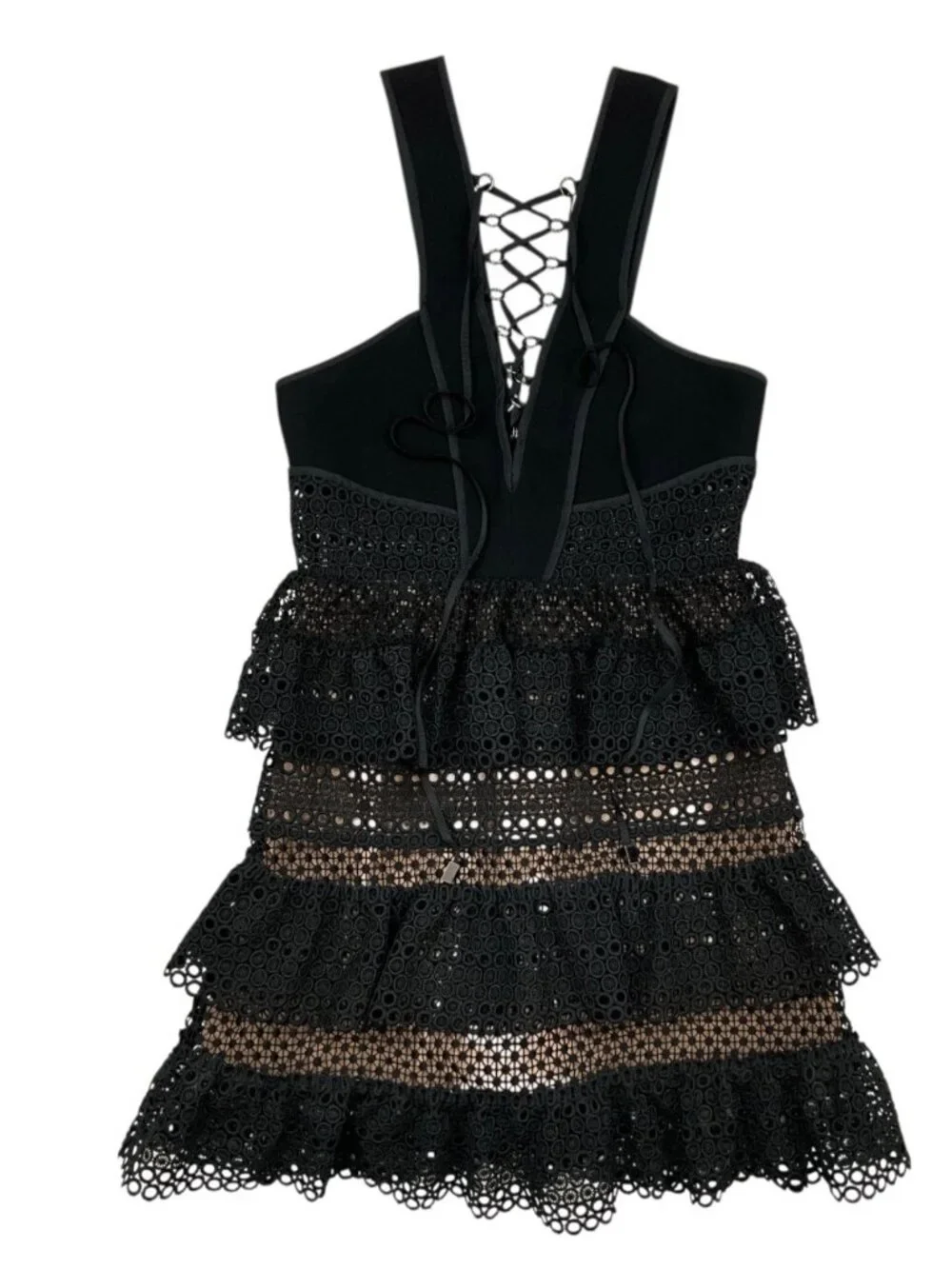 Self-Portrait | Dresses | Selfportrait Lace Up Tiered Dress 6 Black ...